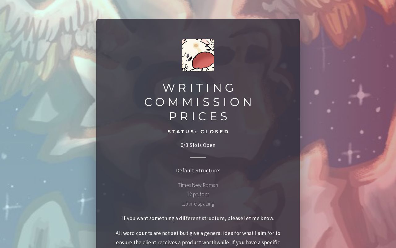 Writing Commission Prices